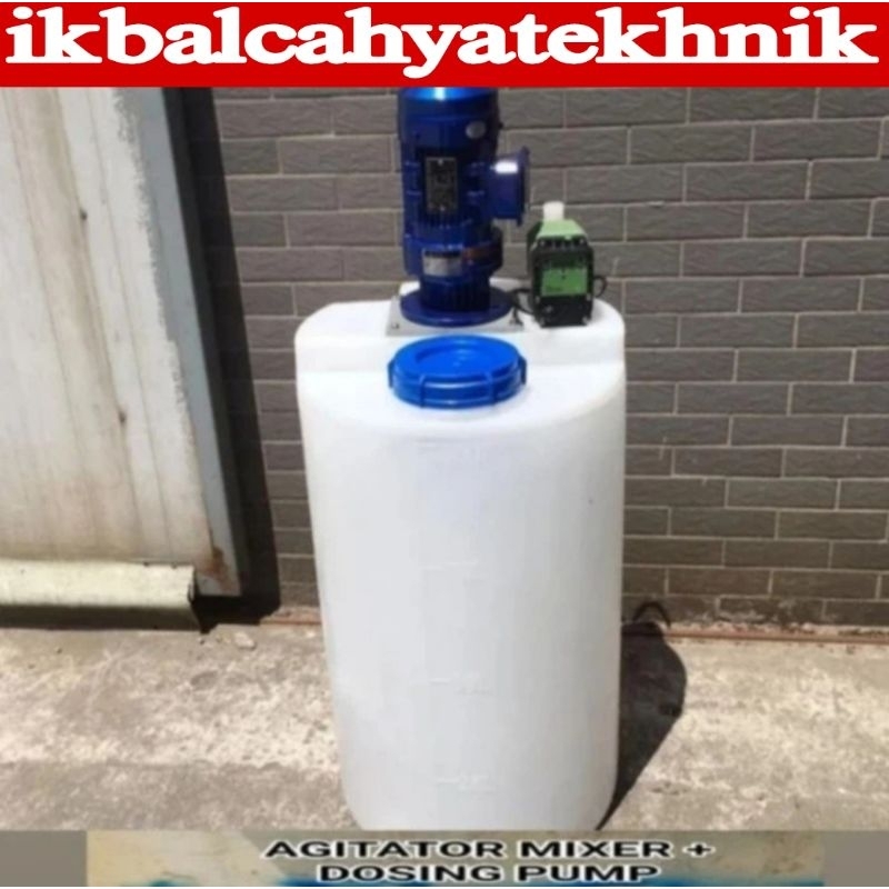 Jual Agitator Mixer 0.75kw 1hp 3Phase + Dosing pump 2lpm Agitator Mixer chemical/kimia 500ltr ...