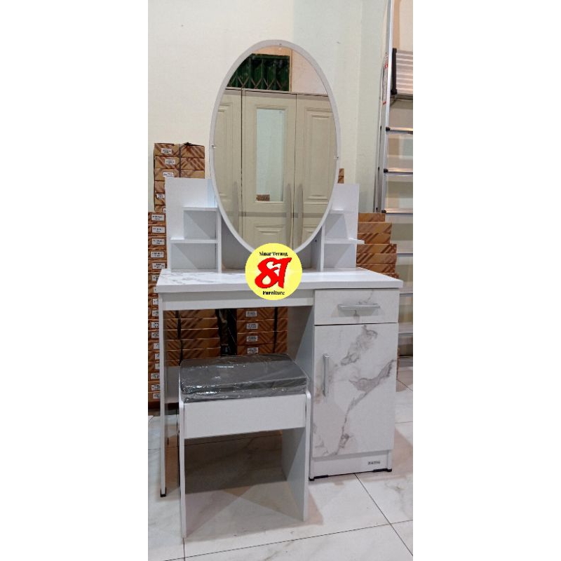Jual Meja Rias Makeup Dressing Table Sliding Kaca Oval Segi Marble ...