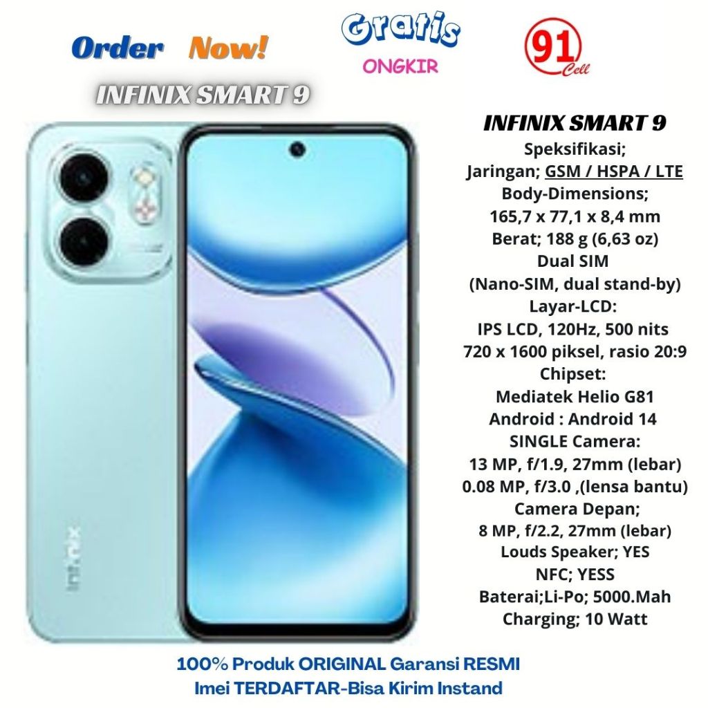 Jual Infinix smart 9 /smart9 Hd Original (Ram4+4/128Gb) /(Ram4/64gb ...