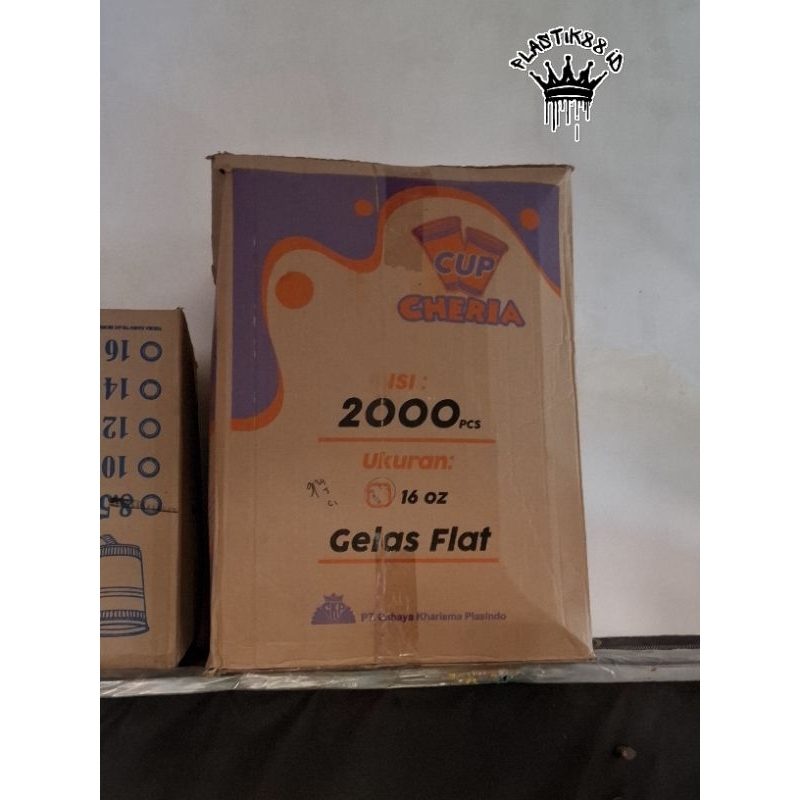 Jual CUP GELAS PLASTIK DATAR TANPA TUTUP MERK CHERIA 16OZ 1 DUS | Shopee Indonesia