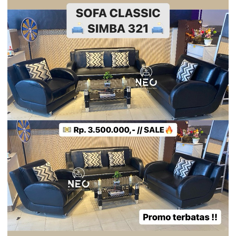 Jual NEO - SOFA SIMBA SOFA BLACK CLASSIC SOFA SET 321 SOFA RUANG TAMU SOFA SET KURSI SET ...