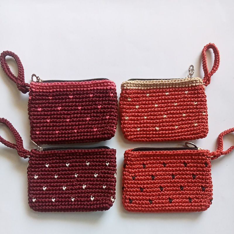 Jual dompet rajut koin 1 ruang tanpa puring motif polkadot | Shopee ...