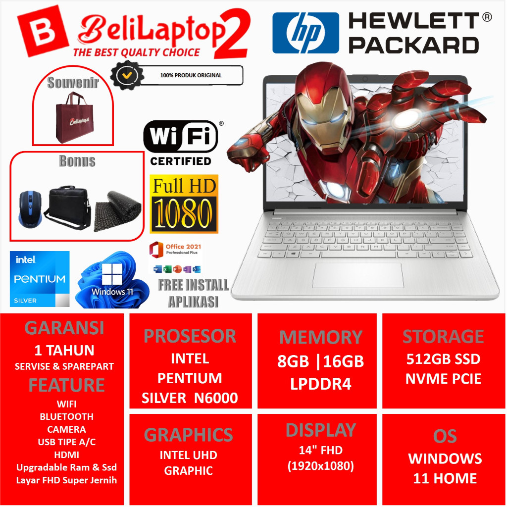 Jual Laptop Murah HP 14 Intel Pentium Silver N6000 RAM 8GB 512GB SSD ...
