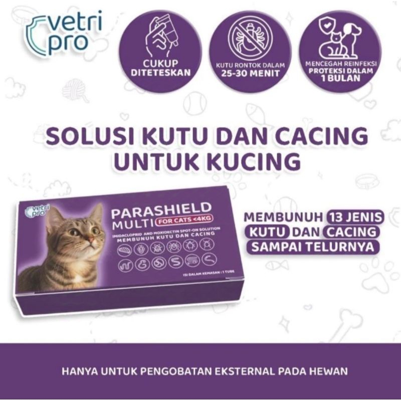 Jual Obat Tetes Kutu & Cacing Parasit Kucing PARASHIELD MULTI Dibawah ...