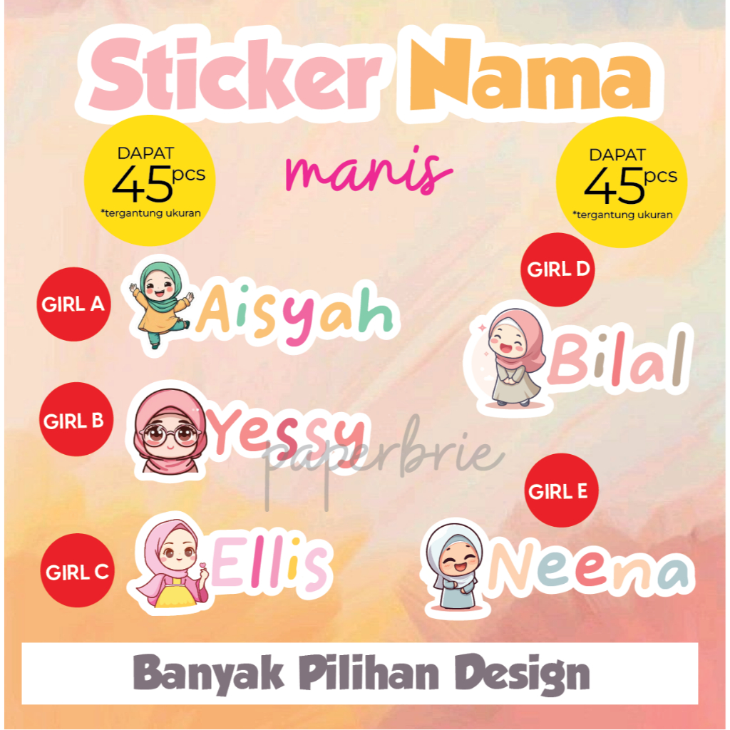 Jual Stiker label nama girl anak perempuan [ MANIS ] anak Sticker buku ...
