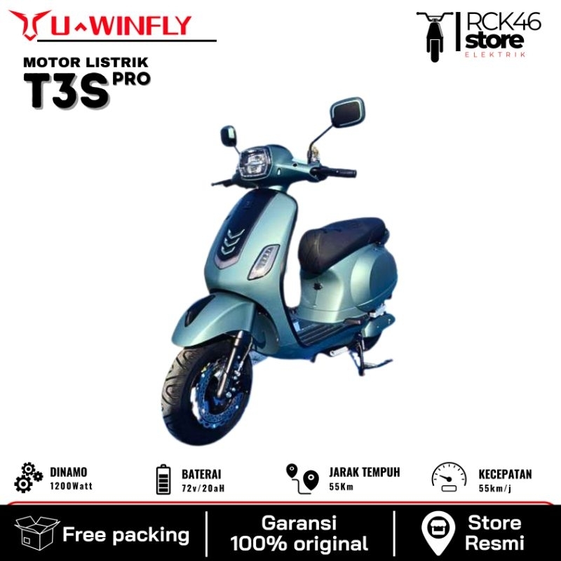 Jual Motor Listrik Uwinfly T3S Pro - 1200Watt, Model Vespa, Double Cakram, Baterai 72v/20Ah ...