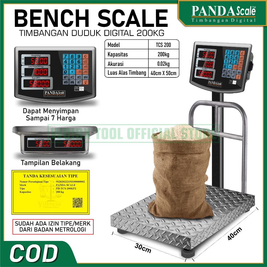 Jual PANDA SCALE Timbangan Digital 200kg Timbangan Barang Paket Sembako ...