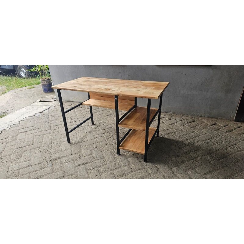 Jual Meja Komputer Kayu - Meja Kerja Kayu Kaki Besi Dan 2 Rak | Shopee ...