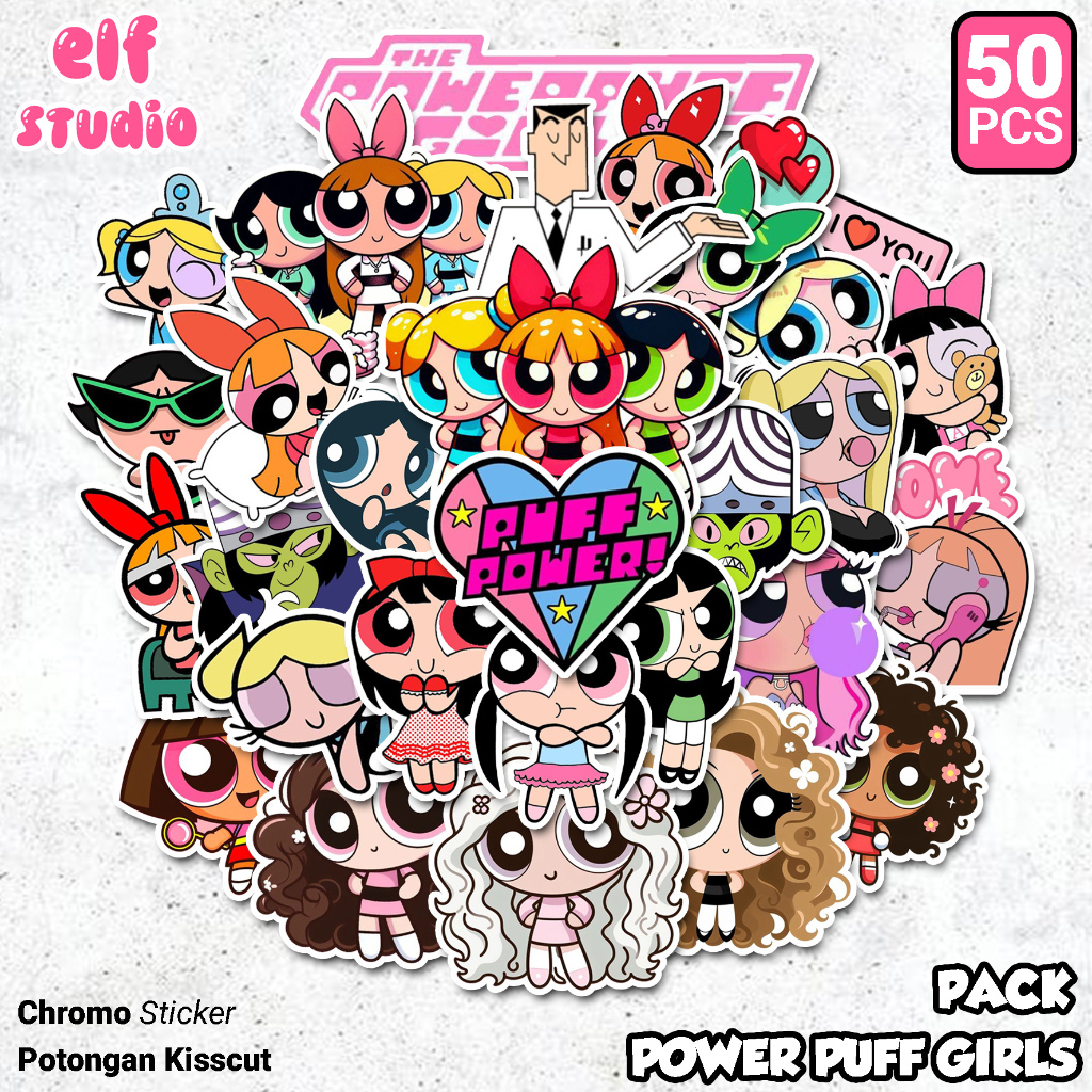 Jual Stiker Power Puff Girl 50 PCS Kartun Lucu Sticker Pack Pink ...