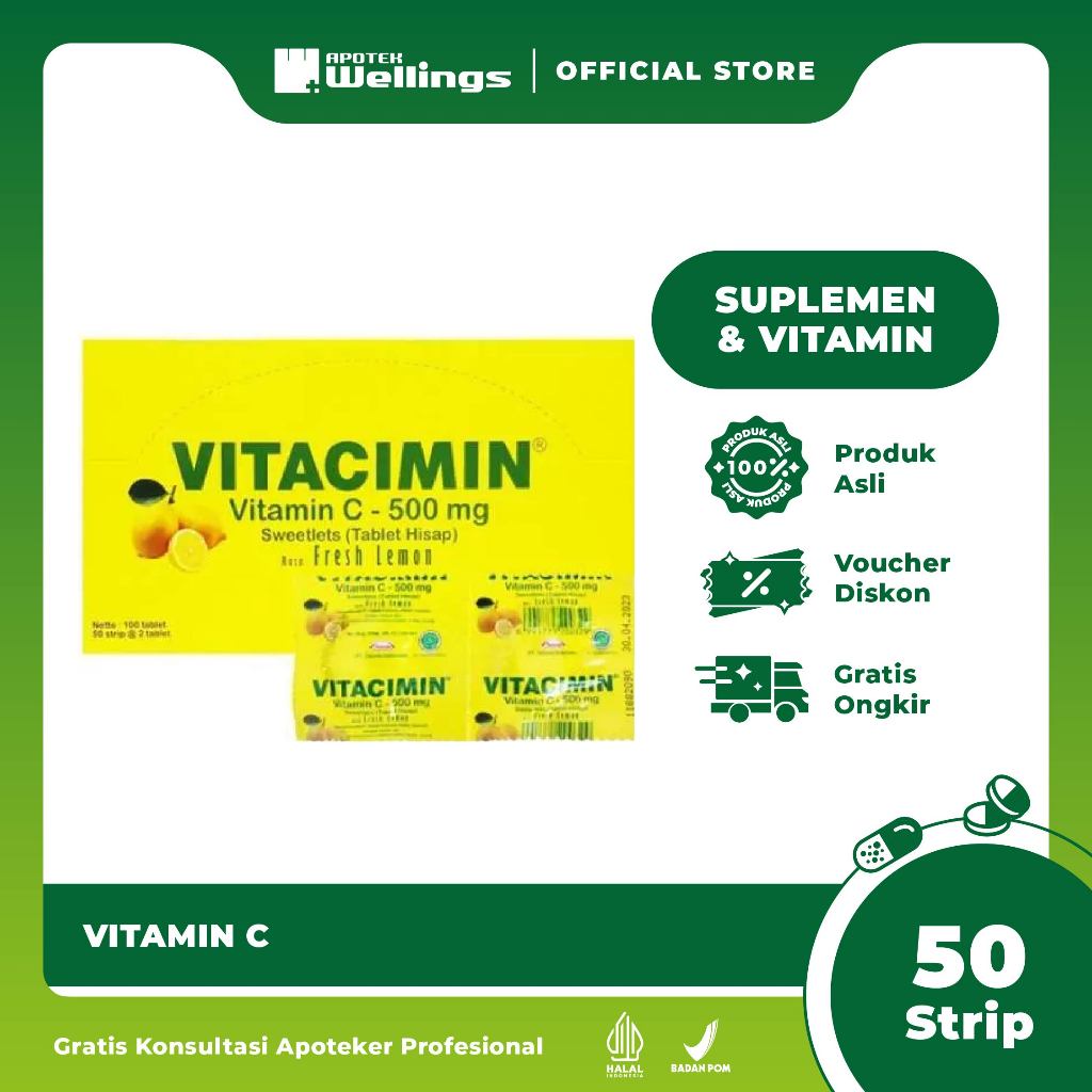 Jual Vitacimin 500mg Rasa Lemon Vitamin Daya Tahan Tubuh 50 strip ...