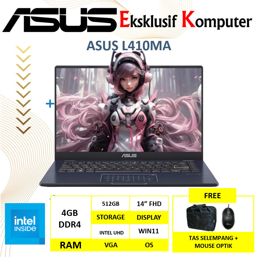 Jual Laptop Slim Asus L410MA Intel Pentium Silver N5030 4GB 512GB SSD ...