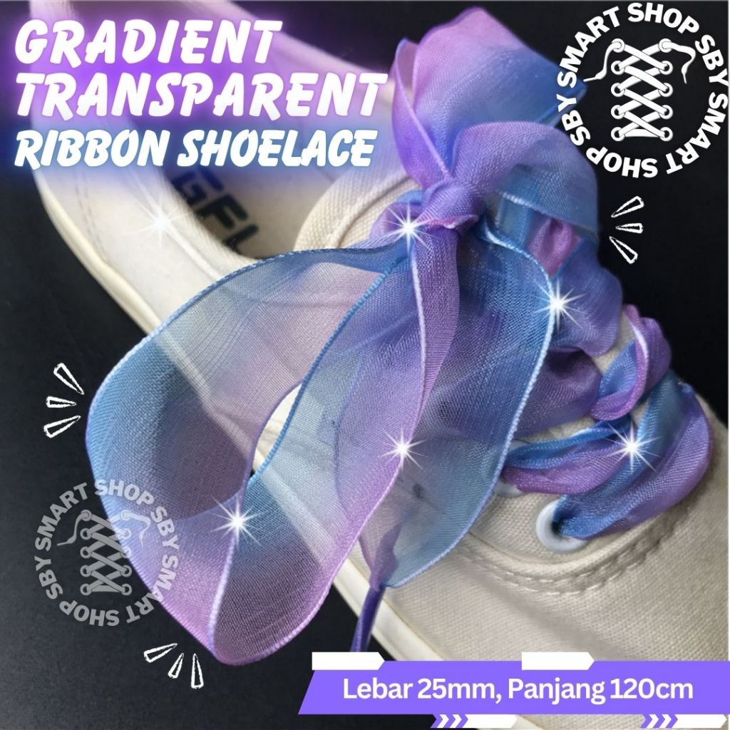Jual (CE) Tali Sepatu Pita Transparan Gradasi Lebar 25mm Panjang 120cm ...