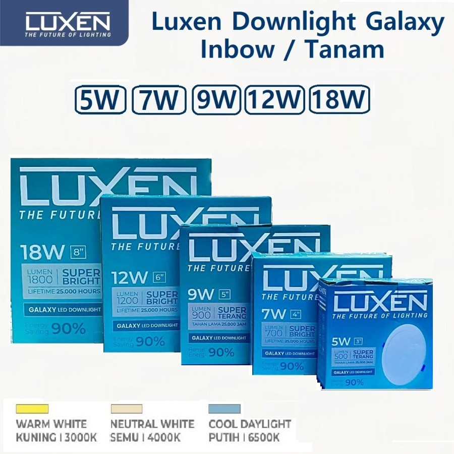 Jual LUXEN Lampu Downlight LED 5w 7w 9w 12w 18w Lampu Downlight Plafon ...