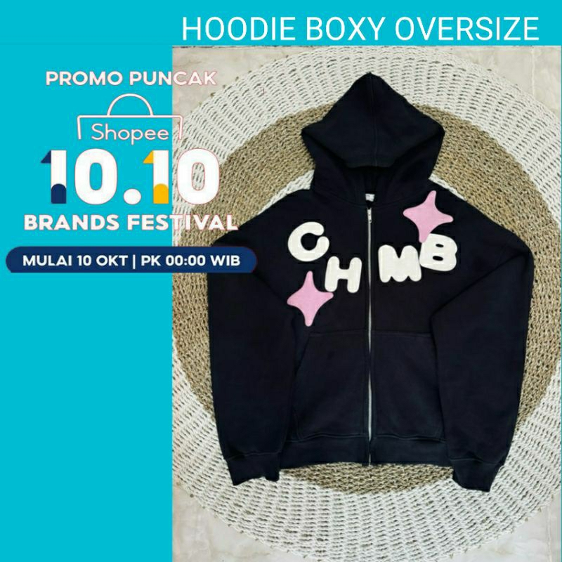 Jual HOODIE ZIP BOXY OVERSIZE BLACK&PINK • CHMB • HOODIE ZIPPER PRIA ...