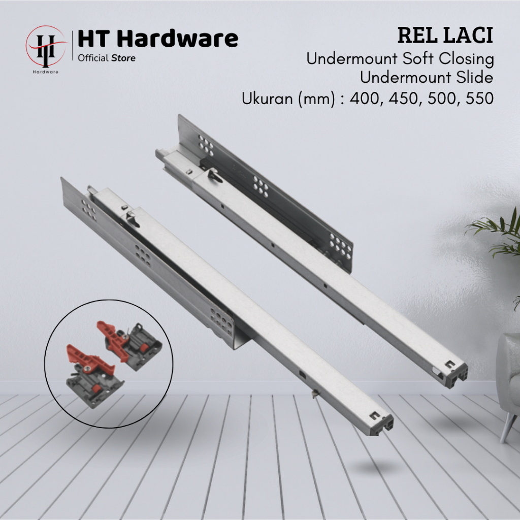 Jual Rel Laci HT Hardware Undermount Soft Closing Under Mounted Slide ...