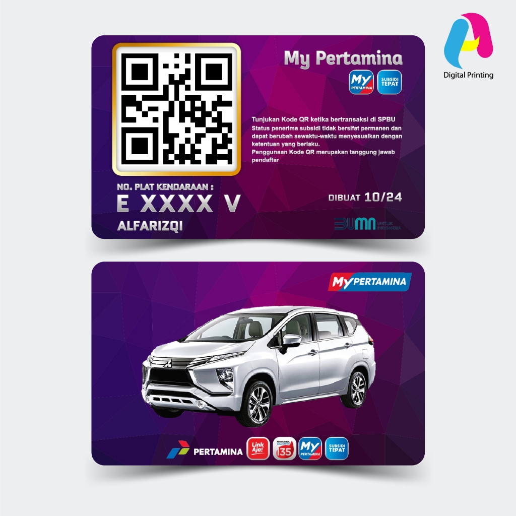 Jual Cetak Kartu My Pertamina Premium Color Costum Foto Bahan Tebal PVC ...