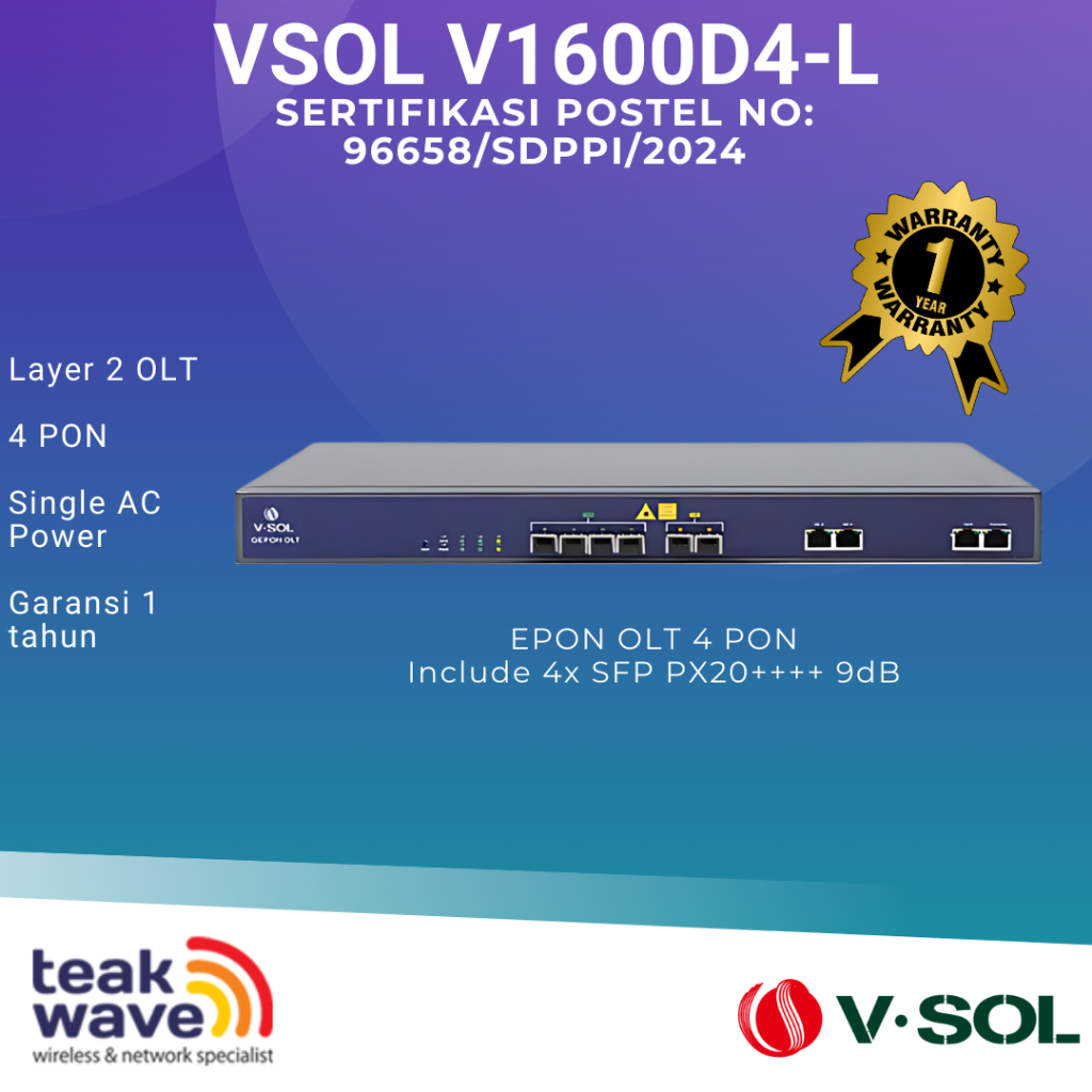 Jual VSOL V1600D4-L EPON OLT 4 Port Layer 2 Include SFP 9dB 4PORT EPON OLT L2 | Shopee Indonesia