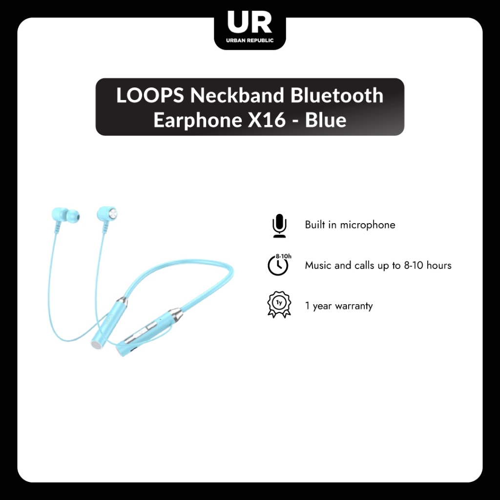 Jual LOOPS Neckband Bluetooth Earphone X16 - Blue | Shopee Indonesia