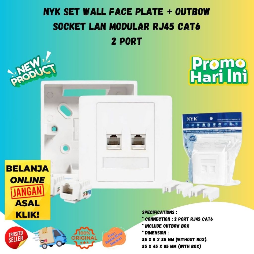 Jual NYK Wall Face Plate Socket Lan Modular RJ45 RJ 45 2 Port | Shopee ...
