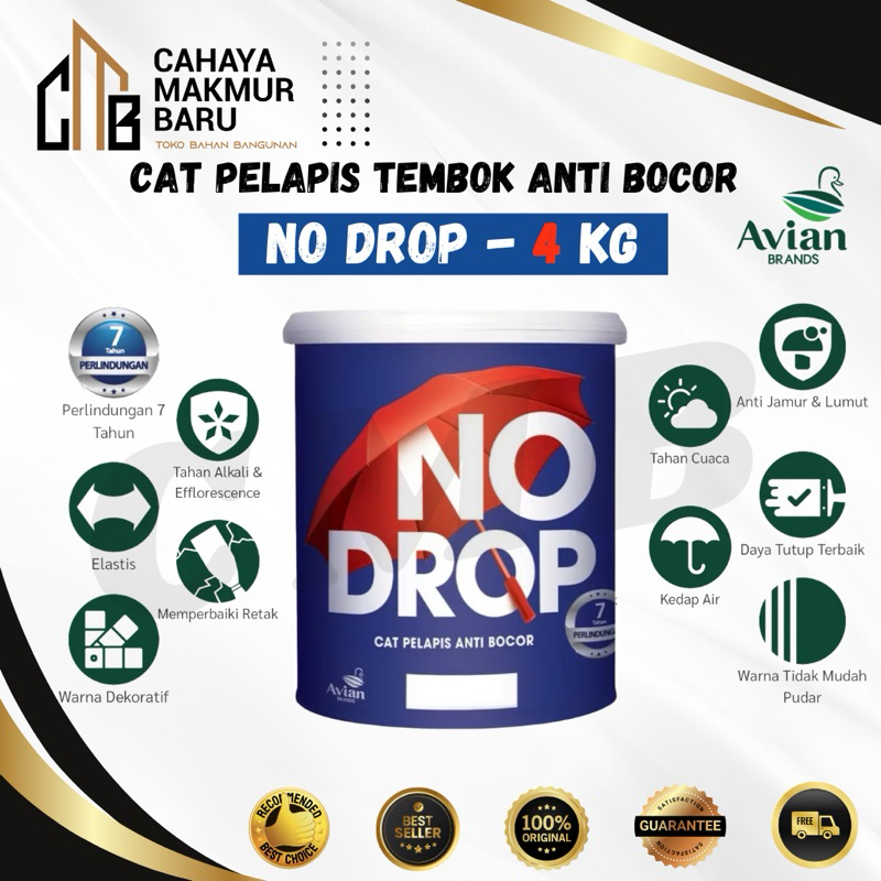 Jual CAT TEMBOK NO DROP 1GALON (4KG) CAT PELAPIS ANTI BOCOR/ WATERPROOFING AVIAN 1 GALON (4 KG ...