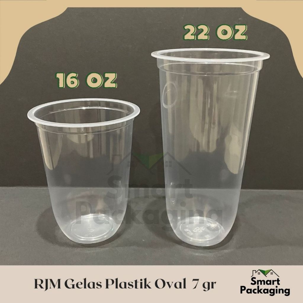 Jual [ISI 50 PCS] RJM U Cup Oval Plastic Cup 16 Oz 22 Oz 7gr / Gelas Plastik PP OVAL / Gelas ...