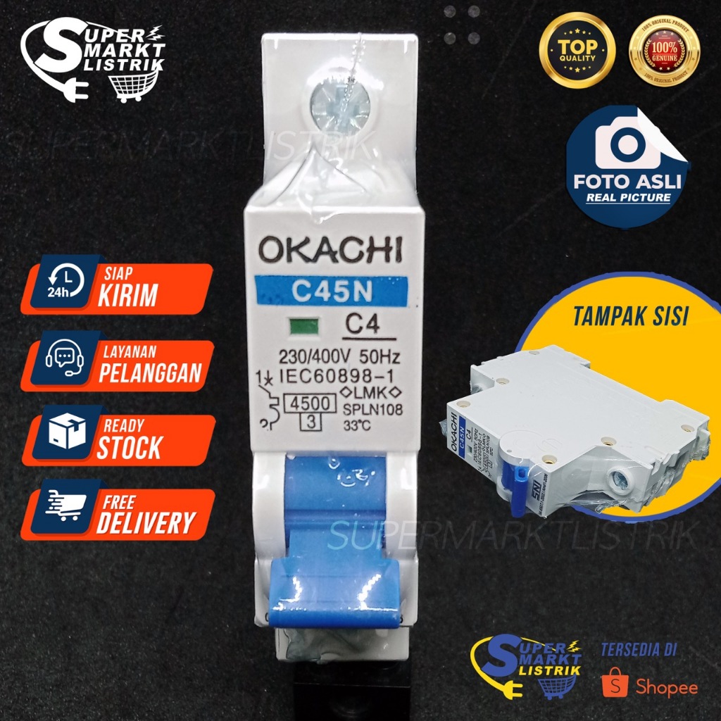 Jual MCB Listrik PLN Okachi/ New Pallas 1F 4A 6A 10A + Indikator On Off ...