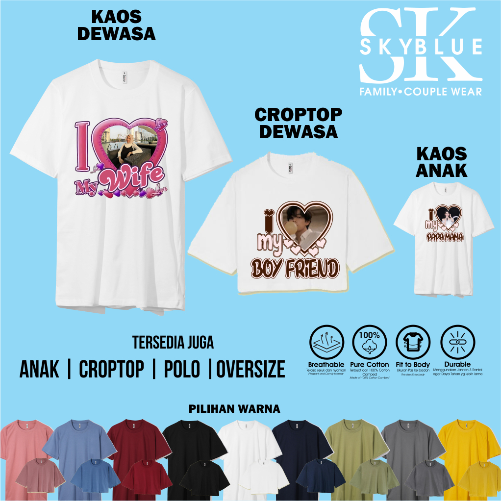 Jual [ FREE CUSTOM ] 3 / Kaos 'I love my boyfriend / Girlfriend' Series ...