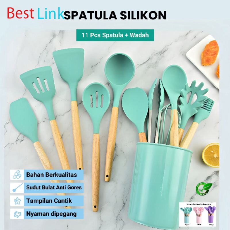 Jual Spatula Silicone Set 11Pcs+Wadah / Spatula Peralatan Masak Sutil ...