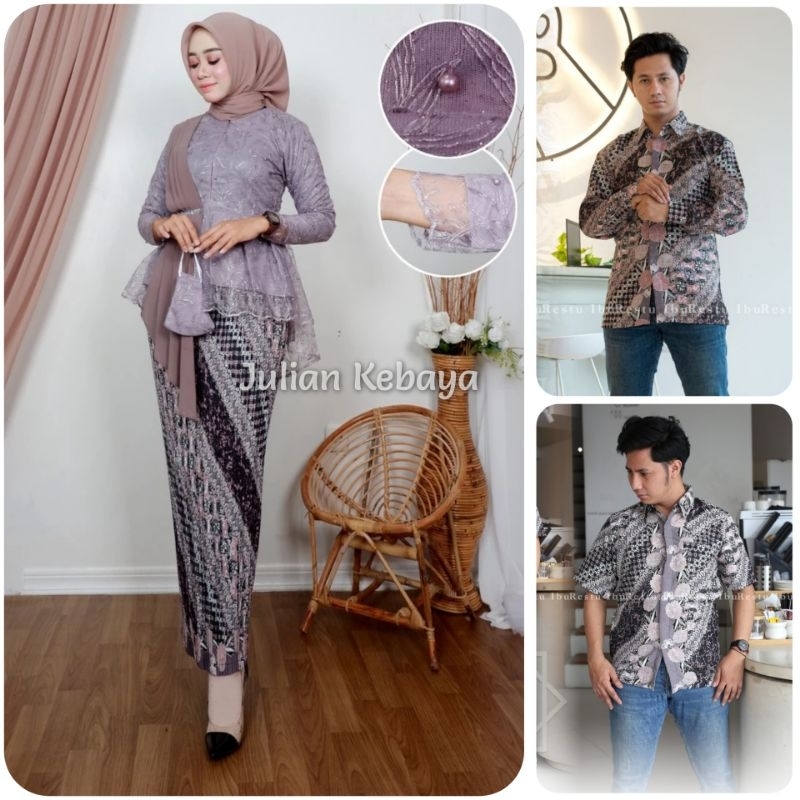 Jual Setelan Pasangan Kebaya Aurora Selendang Taro Dan Baju Kemeja ...