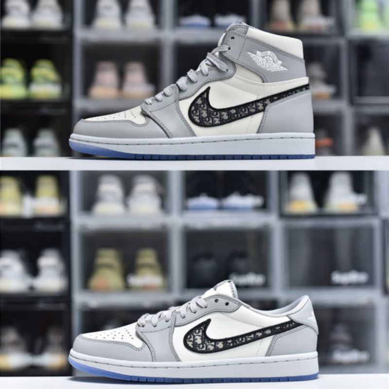 Jual Nike Dior x Air Jordan 1 High Low OG Wolf Grey White | Shopee ...