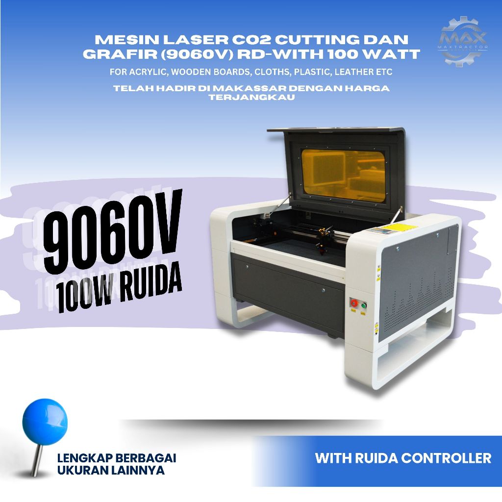 Jual Mesin Laser CO2 Grafir dan Cutting CNC MAX 9060V-RD-(100 Watt RECI ...
