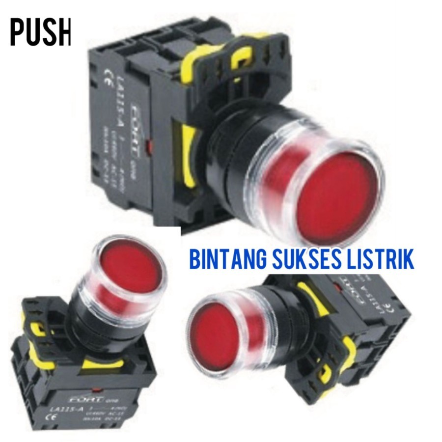 Jual ORIGINAL Push Button LED iluminated 220vac LA115-A5 01D 10D Pus buton 1NO 1NC Push Botton ...
