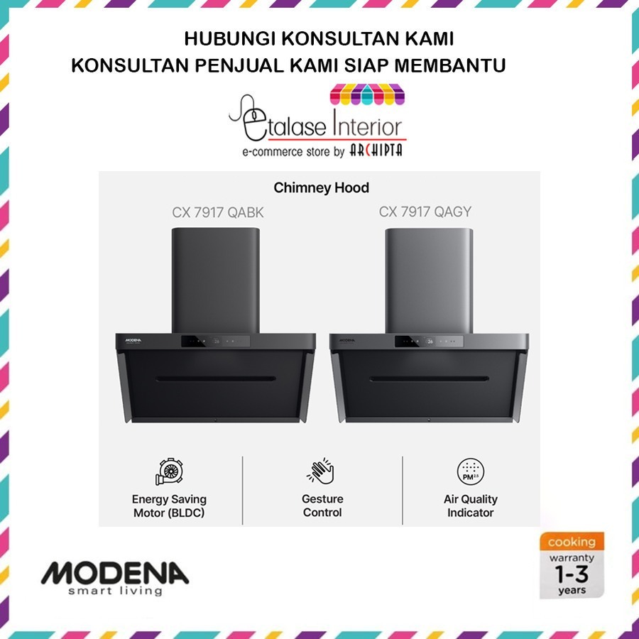 Jual Modena - Tudung Pengisap Asap Dapur WALL CHIMNEY COOKER HOOD CX 7917 QABK, CX 7917 QAGY ...