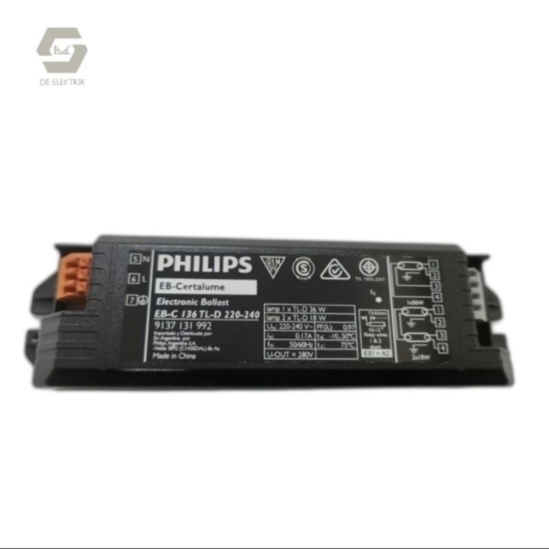 Jual Ballast Elektronik TL-D 18w 36w Hitam PHILIPS EB-C EBC 2x18w 1x36w ...