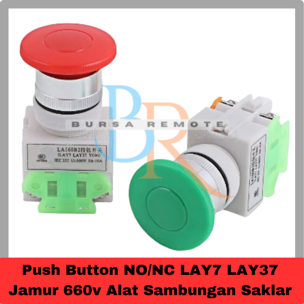 Jual Sakelar Tombol Tekan Kepala Jamur LAY37 660v NO/NC 2 Varian Push ...
