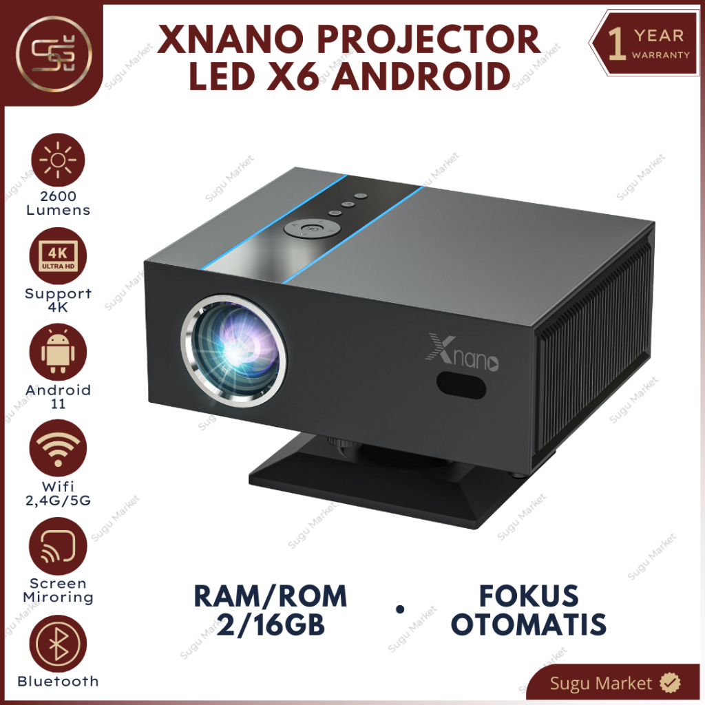Jual Proyektor XNANO X6 Android 11.0 360° Rotating Projector Wifi Bluetooth 2600 Lumens ...