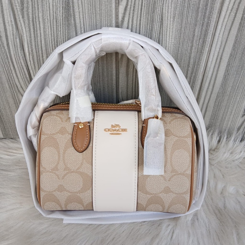 Jual Coach Rowan Mini Crossbody Signature Canvas with Stripe Light Khaki Chalk/Light Saddle ...