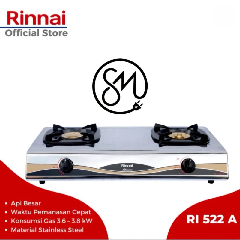 Jual Kompor Gas Rinnai RI-522A 2 tungku api lilin RI522A ri 522 a ...