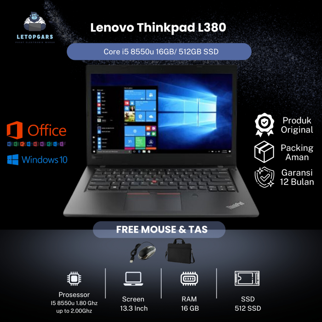 Jual Lenovo Thinkpad L380 Core i5 8550u 16GB/ 512GB SSD | Shopee Indonesia