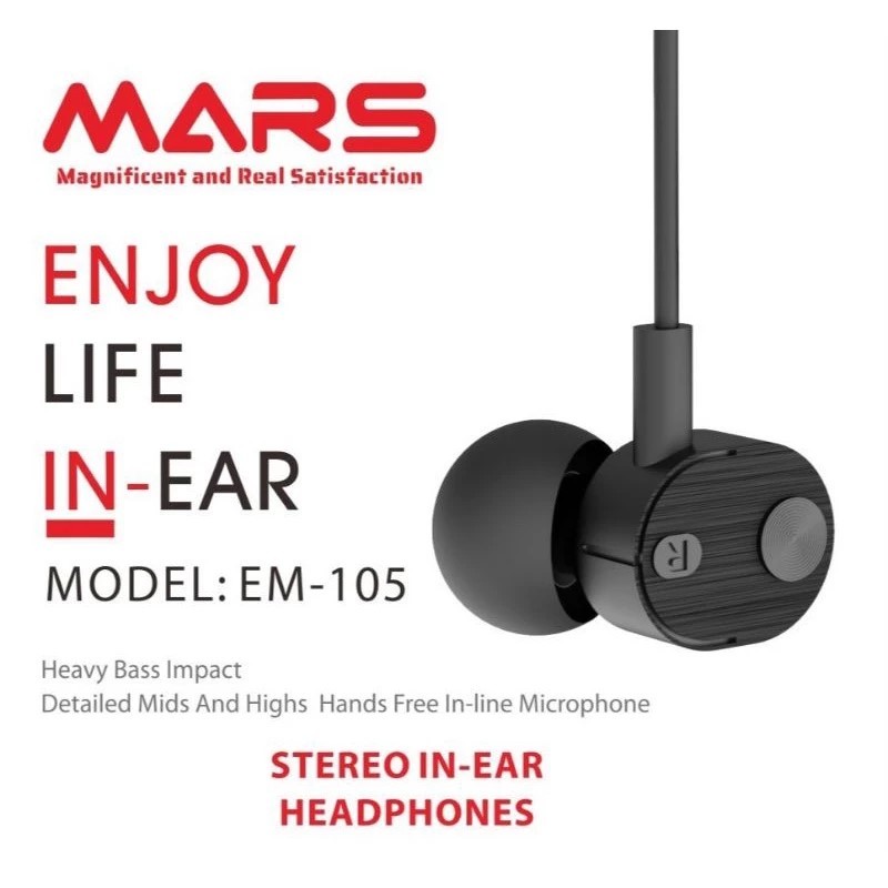 Jual MARS EM-105 Earphone Xtreme Extra Bass Aux 3.5mm + Microphone ...