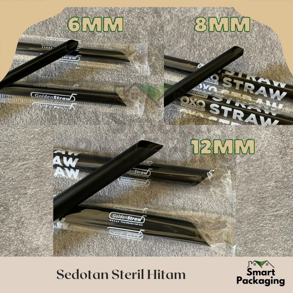 Jual [1 PACK] Sedotan 6mm 8mm 12mm Hitam Lancip Higenis Single Pack ...