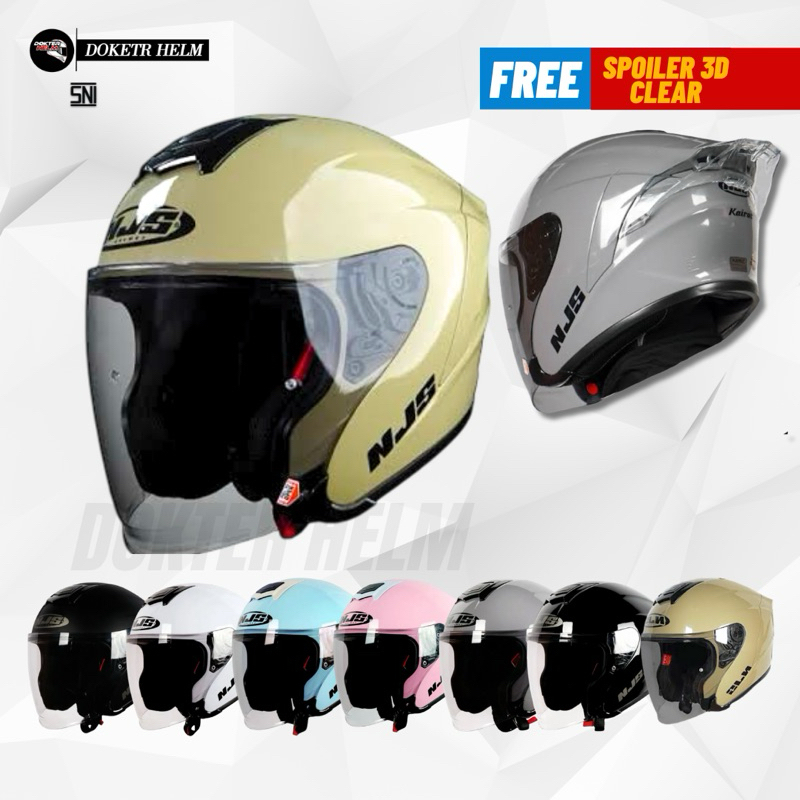 Jual HELM NJS KAIROZ V1 SOLID FREE SPOILER 3D CLEAR - Helm Half face Njs Kairoz | Shopee Indonesia
