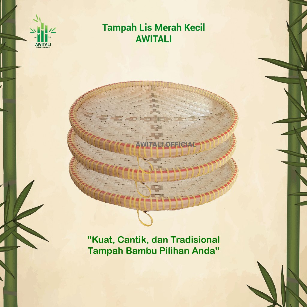 Jual Tampah Bambu Kecil Lis Merah Awitali 20 25 30 35cm Nampan Nyiru ...