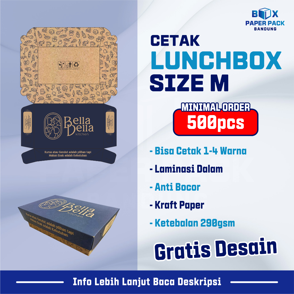 Jual Lunch Box Size M 290gr Custom Cetak Kotak Makan Kertas Brown Paper ...