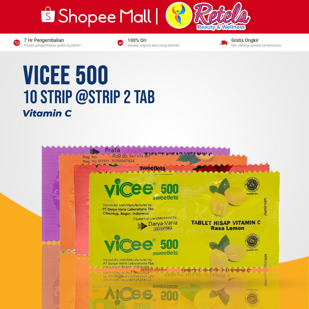 Jual Vicee 500 Tablet Hisap Vitamin C 10 Strip @Strip isi 2 tablet ...