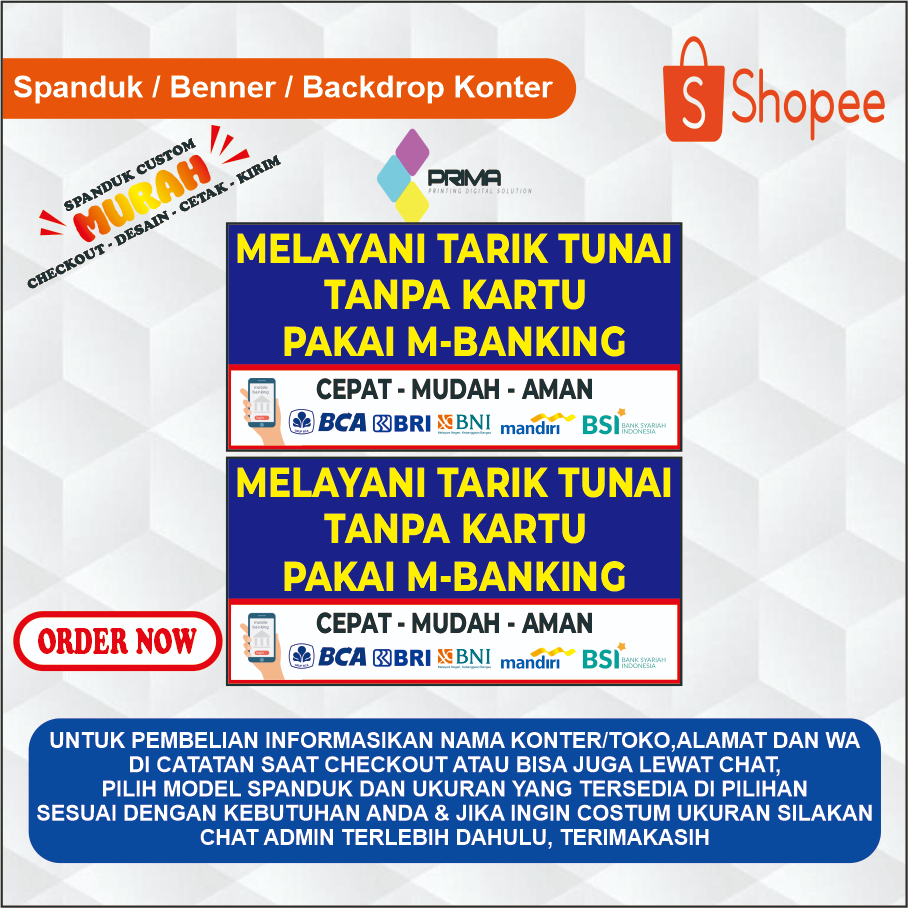 Jual Spanduk Banner Tarik Tunai Banner Promosi Banner Custom Ukuran ...