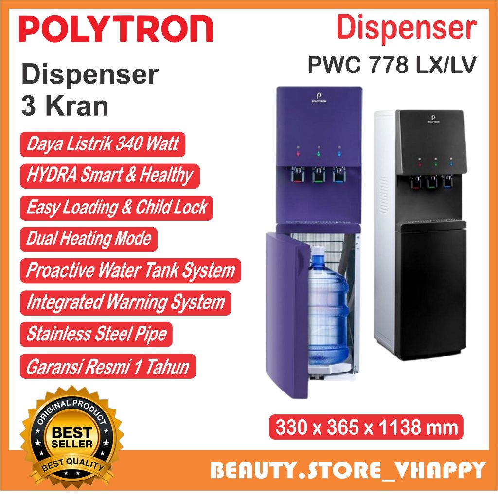 Jual Dispenser Polytron Hydra Galon Bawah PWC778 LX LV 3in1 Garansi ...