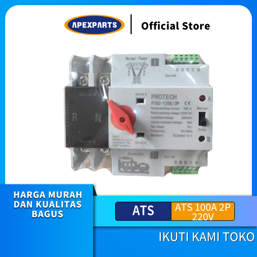 Jual ATS 100A PTQ2-125E/2P Automatic transfer switch 2P 100A 220V ...