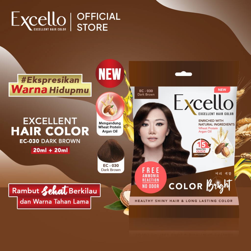 Jual Excello Excellent Hair Color EC-030 Dark Brown 20ml+20ml | Shopee Indonesia