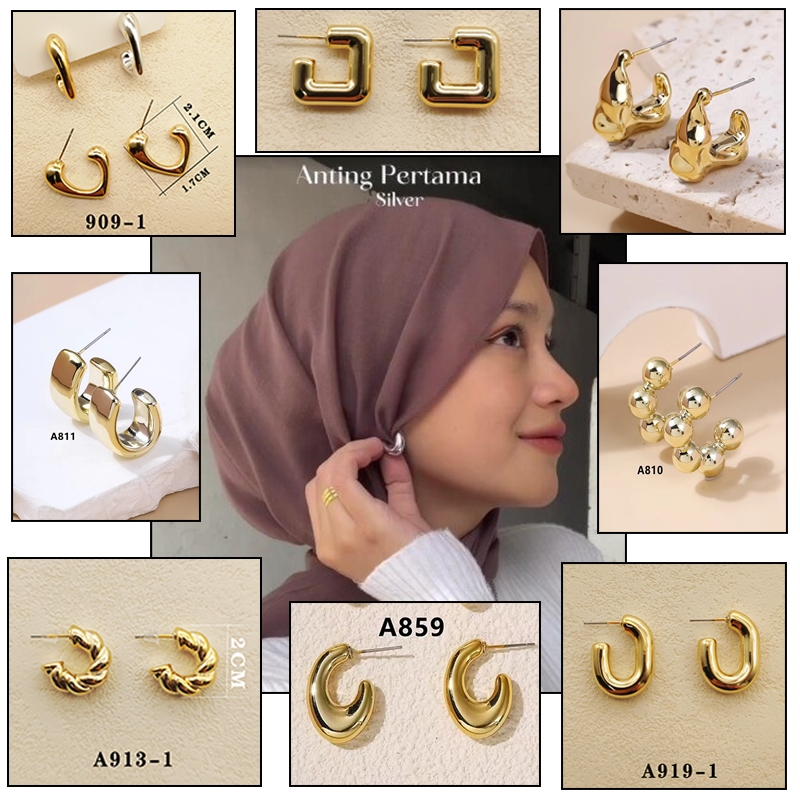 Jual Anting hijab setengah bulat/anting 925/titanium perak/perhiasan ...